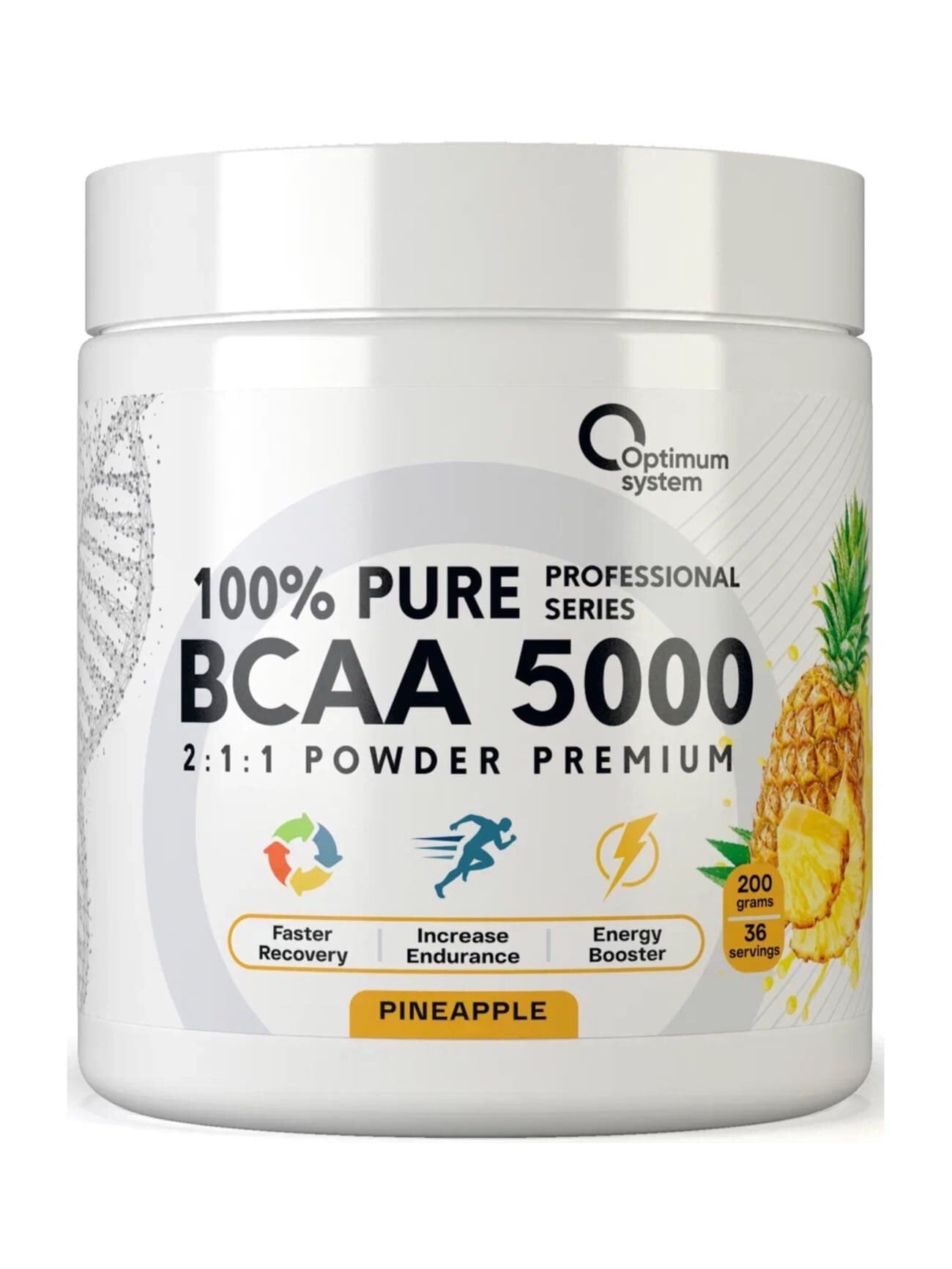 Optimum System BCAA 5000 Powder, БЦАА 5000 в порошке 200 гр - Ананас