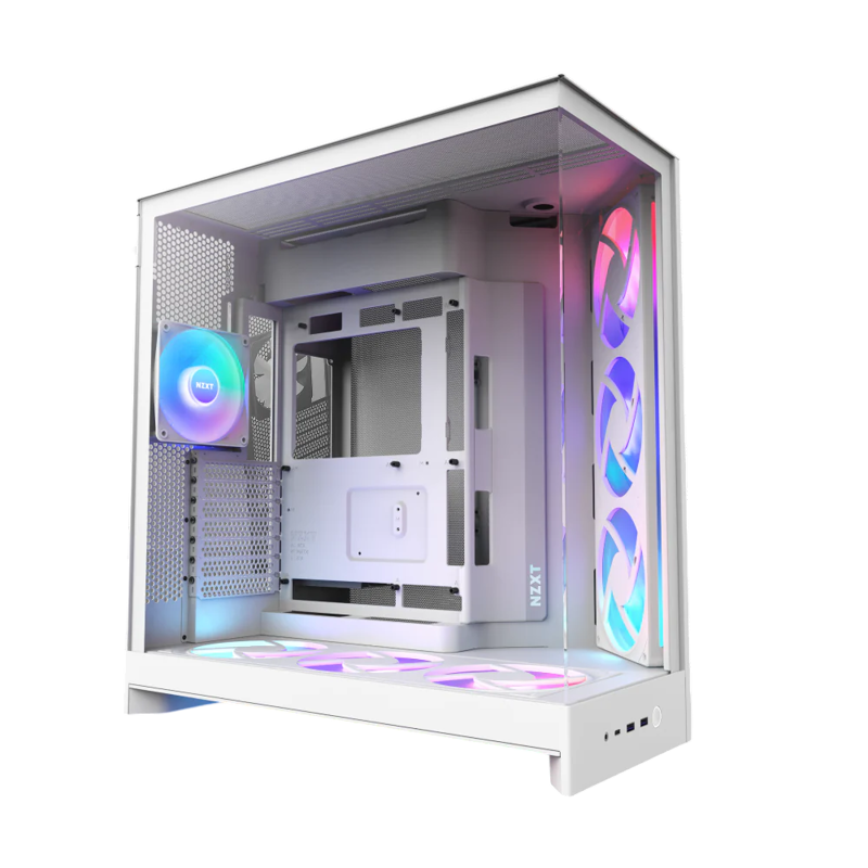 Корпус без блока Case NZXT H9 Flow RGB+ (2025), Midi-Tower, TG, 6x140mm RGB + 1x120mm RGB, 2xUSB-A 3.2 + 1xUSB-C 3.2, E-ATX, ATX, mATX, mITX White