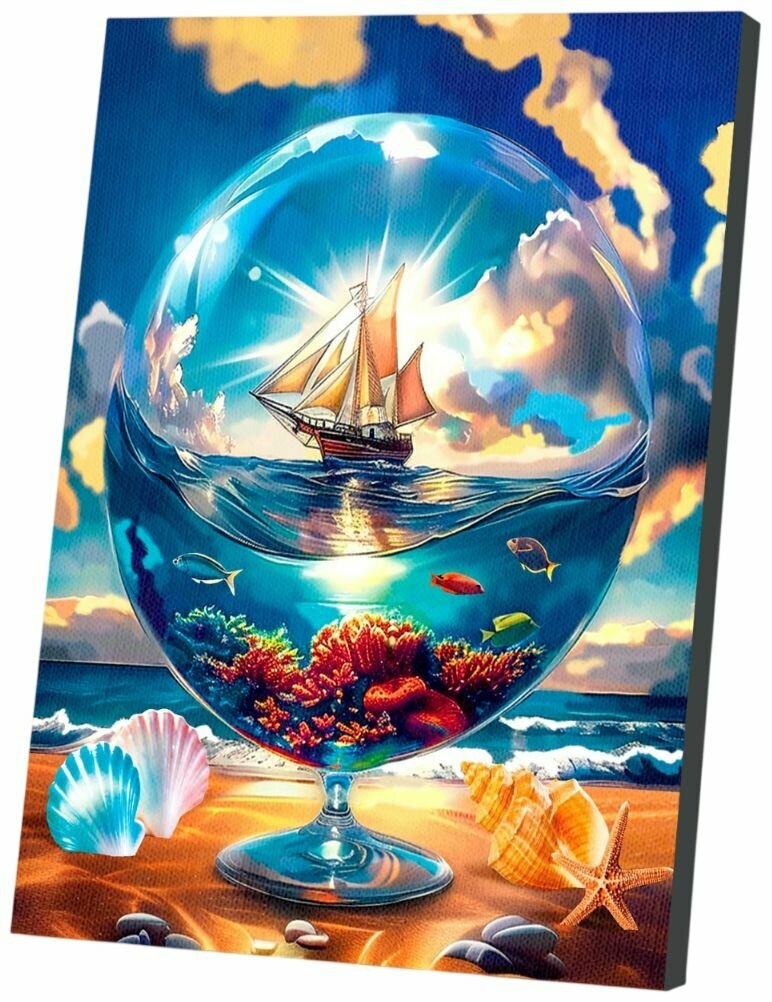 Картина по номерам "Морской мир" на холсте с подрамником, раскраска для детей, набор для творчества, живописи и рисования, в комплекте морозостойкие краски 22 цветов, 50х40 см