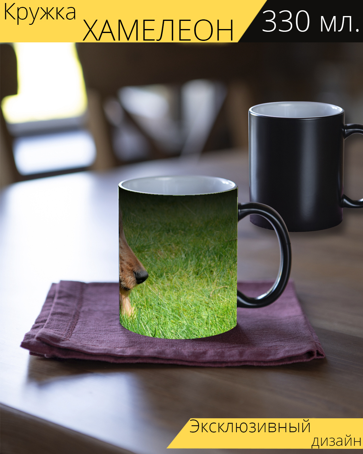 Кружка хамелеон с принтом "Карликовая такса, такса, собака" 330 мл.