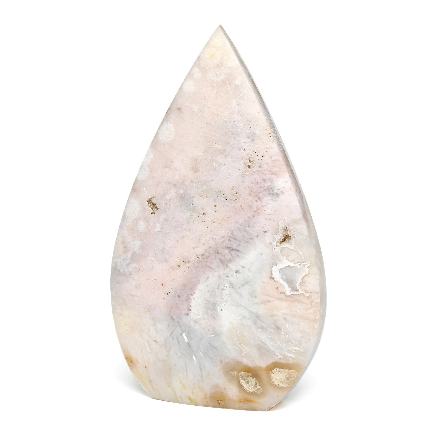 Кристалл "Свеча" из агата розового с жеодой 67*18*118мм, 225г .