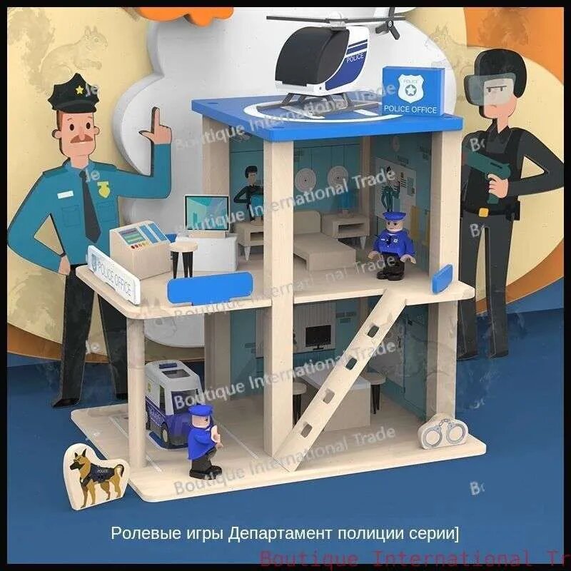 Набор для ролевых игр "Полиция и пожарная часть" - деревянный конструктор, развивающая игра для дошкольников