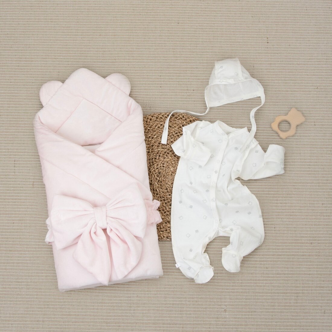 Комплект на выписку 4 предмета "Медвежонок", розовый, лето