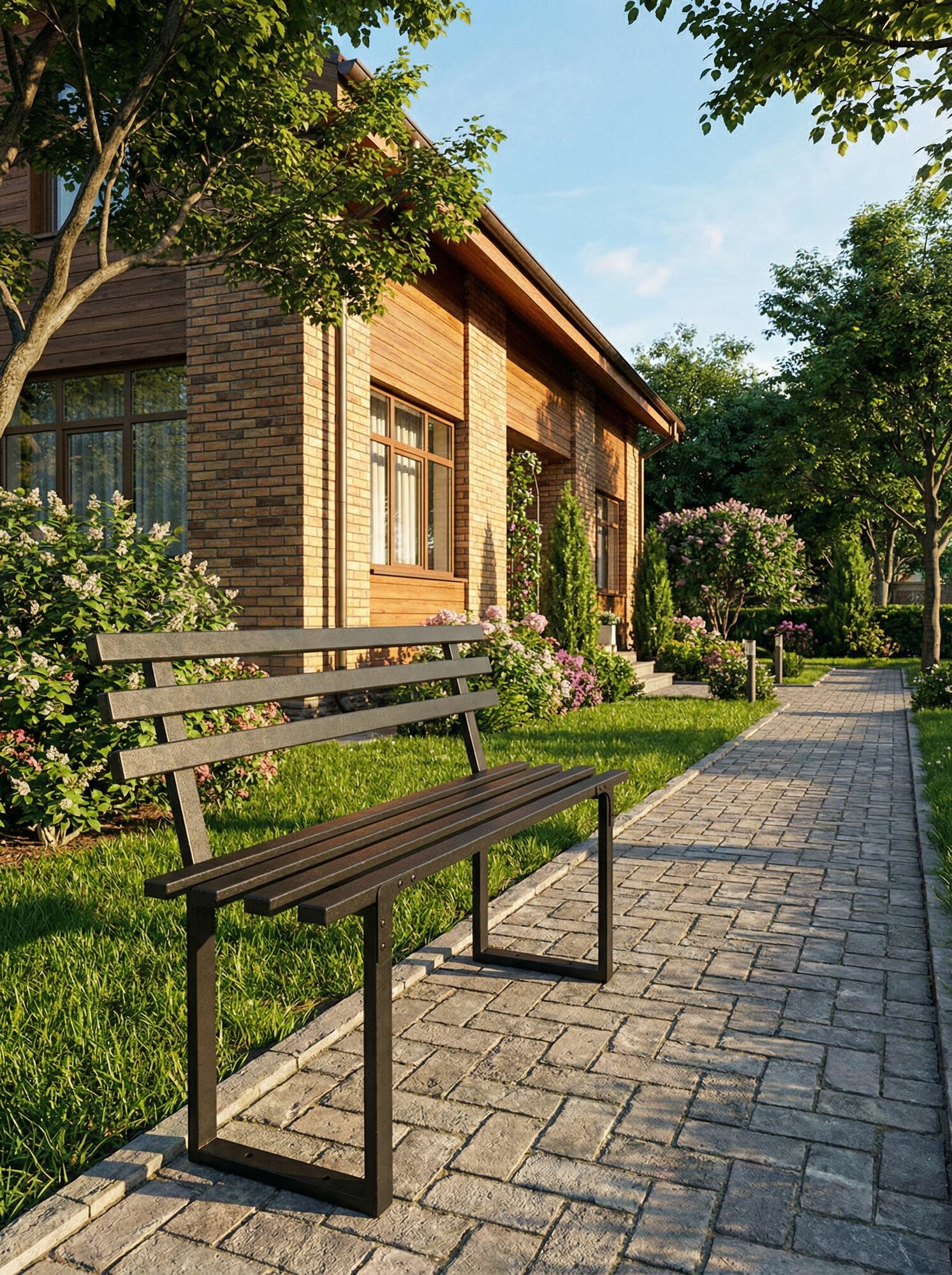 Скамейка DALEN, черная, садовая металлическая со спинкой, лавка уличная для дачи, для сада, для дома, 100х30х43 см, гростат