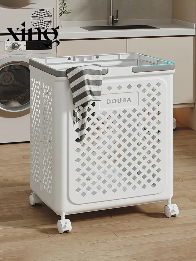 Корзина для белья Douba 32 л, белая, прямоугольная, с крышкой, на колесиках