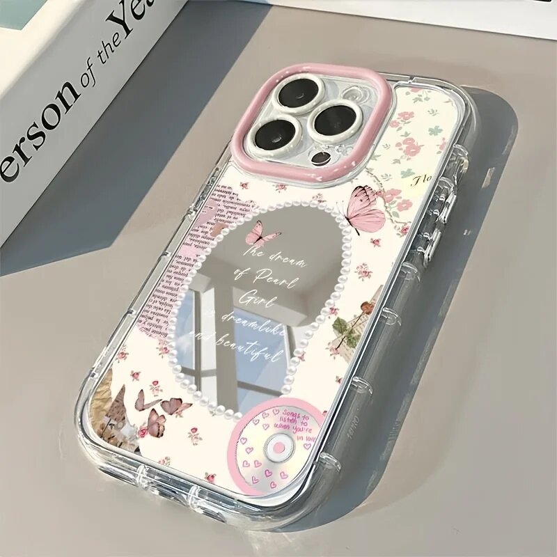 Модный минималистичный чехол-зеркало с узором для iPhone 17 Pro 16 15 14 13 12 11 Pro Max 7 8 Plus XR X XS 16E, кремовый чехол-зеркало