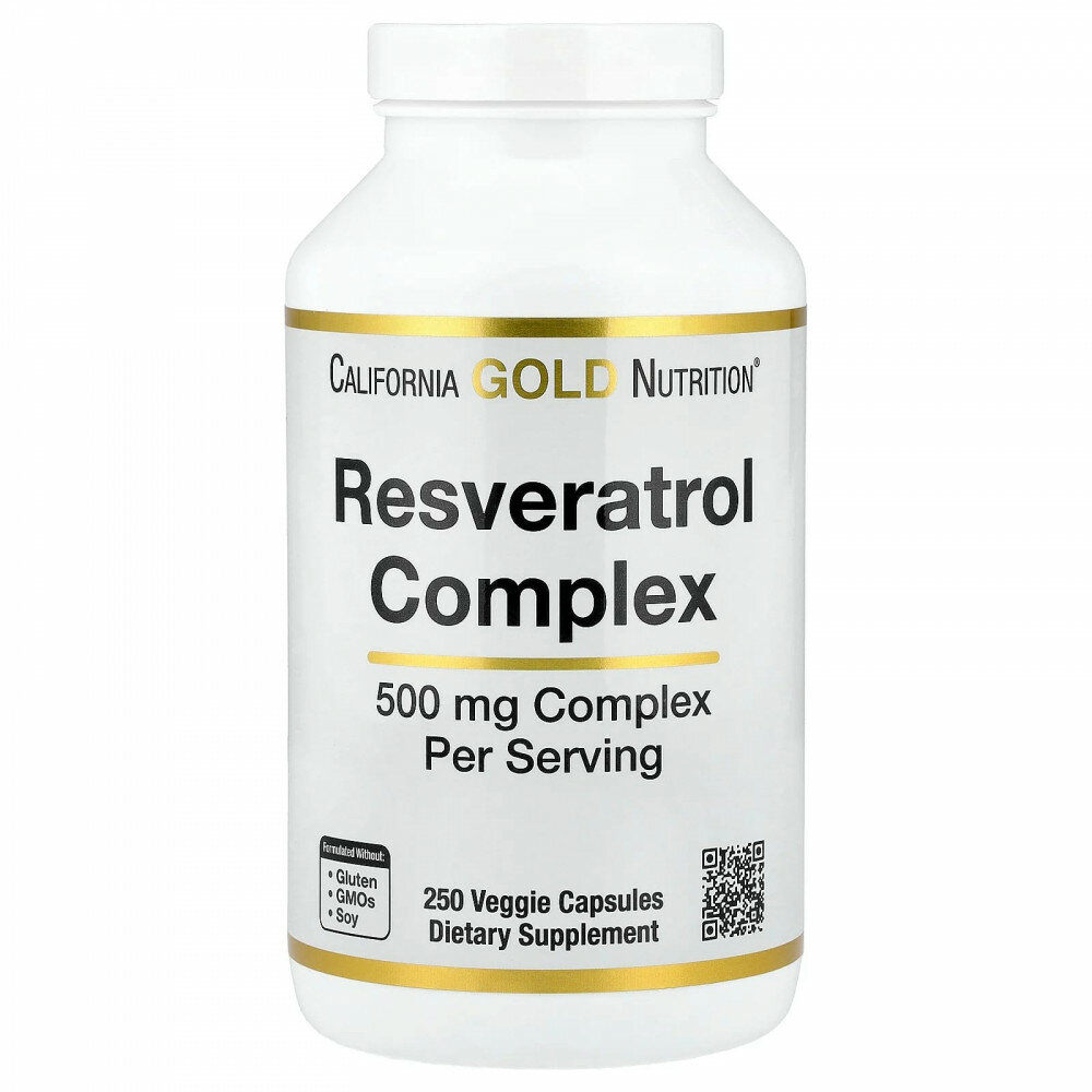 California Gold Nutrition, комплекс ресвератрола с экстрактом виноградных косточек, экстрактом красного вина и транс-ресвератролом, 250 вегетарианских капсул