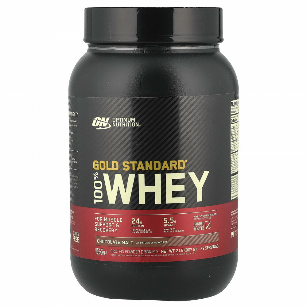 Optimum Nutrition, Gold Standard 100% Whey, шоколадный солод, 907 г (2 фунта)