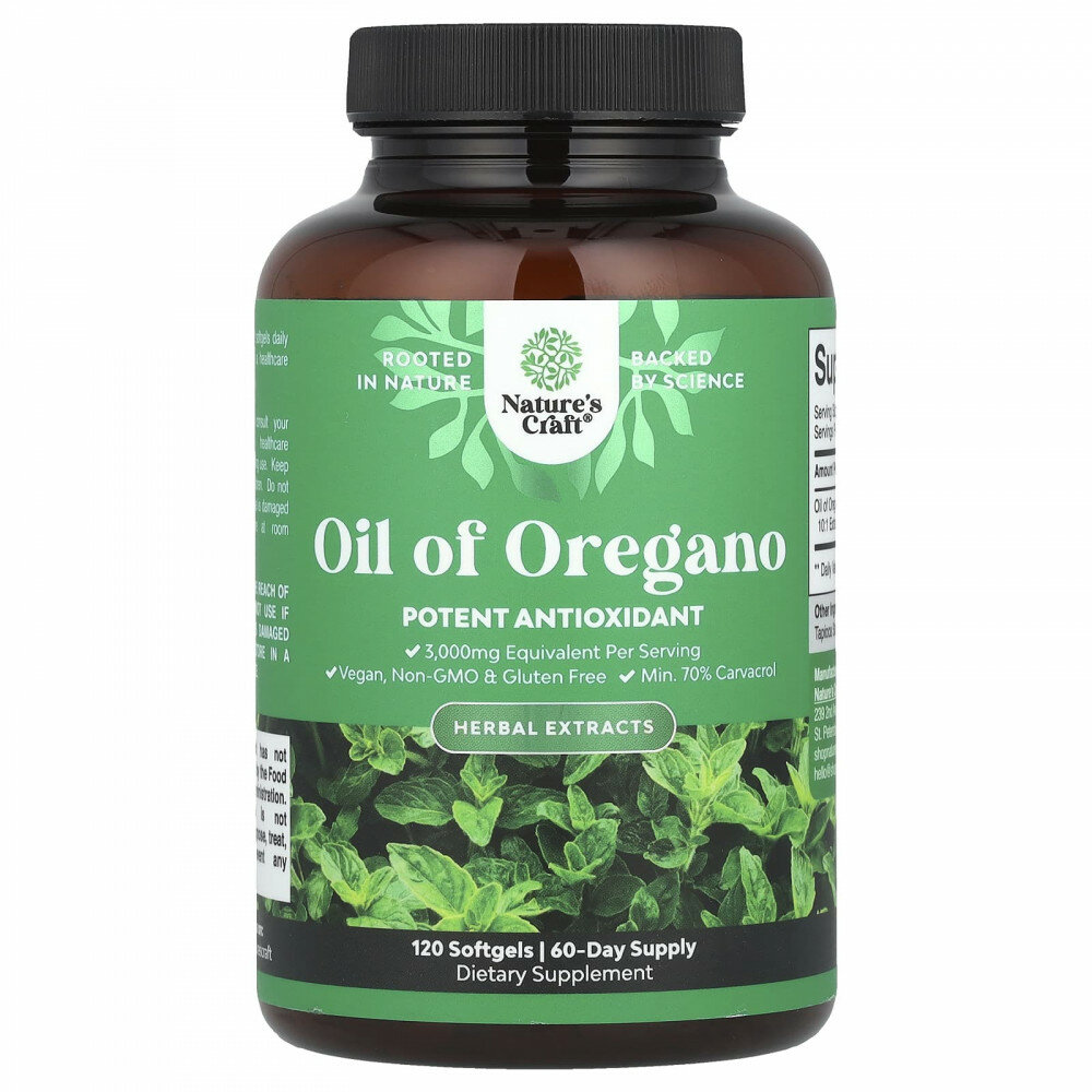 Nature's Craft, Масло орегано, 120 капсул (150 мг в каждой капсуле)