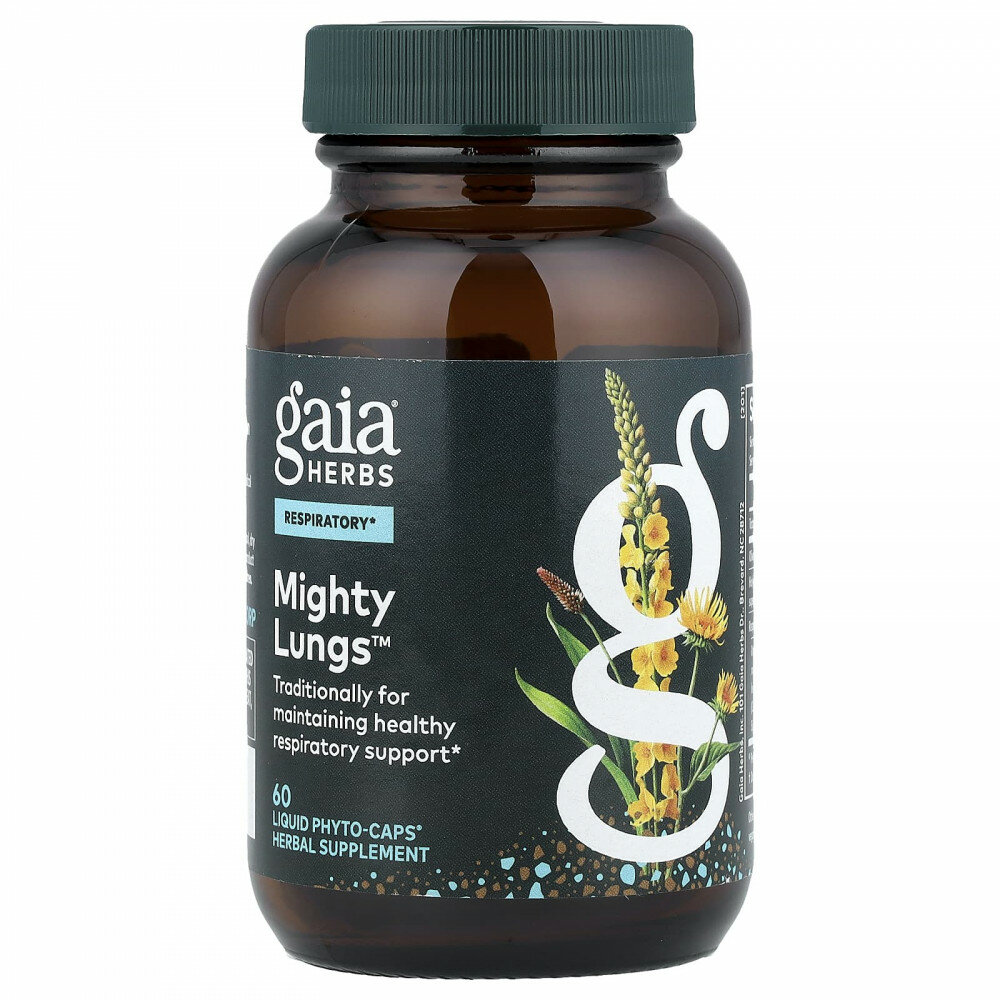 Gaia Herbs, Mighty Lungs™, для поддержки лёгких, 60 капсул Phyto-Caps®