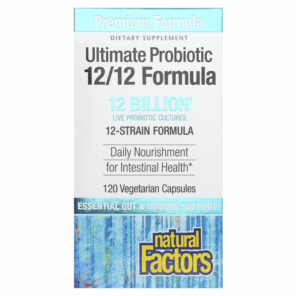 Natural Factors, Ultimate Probiotic, формула 12/12, 12 млрд КОЕ, 120 вегетарианских капсул