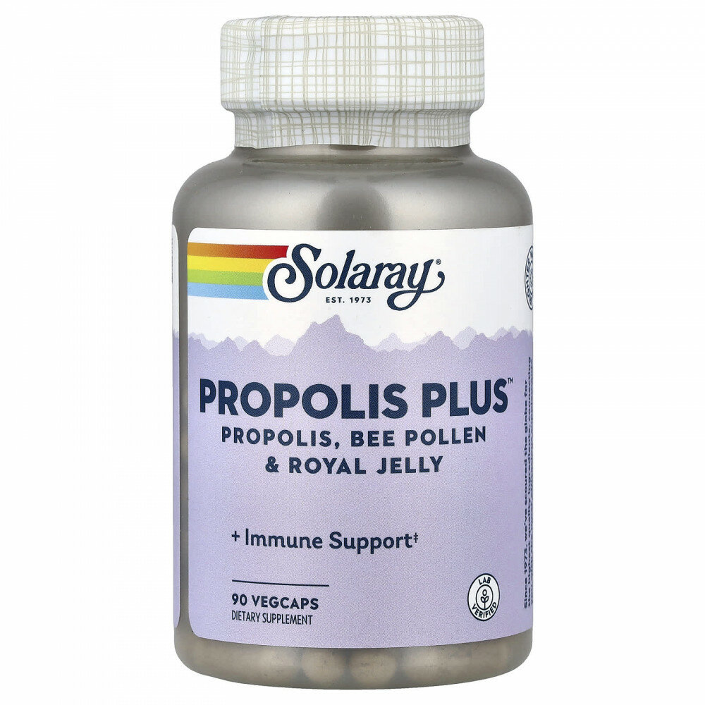 Solaray, Propolis Plus™, прополис, пчелиная пыльца и маточное молочко, 90 растительных капсул