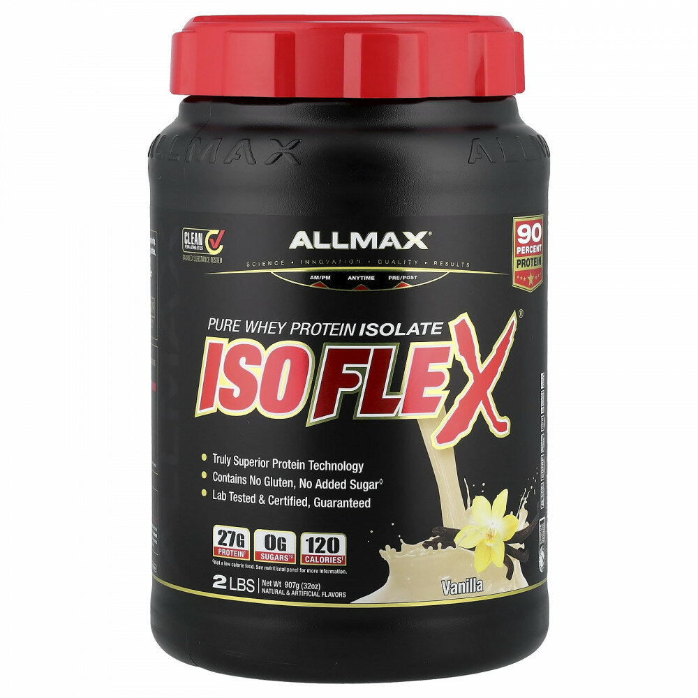 ALLMAX, ISOFLEX®, чистый изолят сывороточного протеина, ваниль, 907 г (2 фунта)