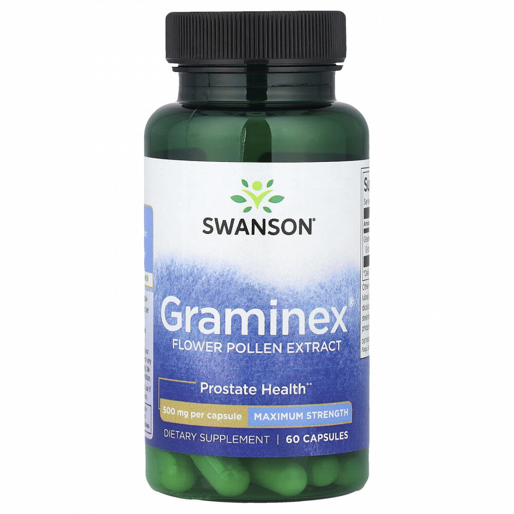 Swanson, экстракт цветочной пыльцы Graminex®, максимальная сила действия, 500 мг, 60 капсул