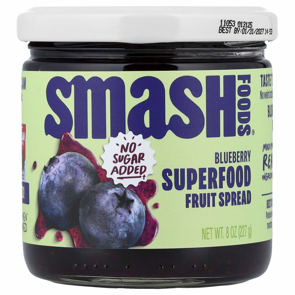 Smash Foods, фруктовая паста с суперфудами, голубика, 227 г (8 унций)