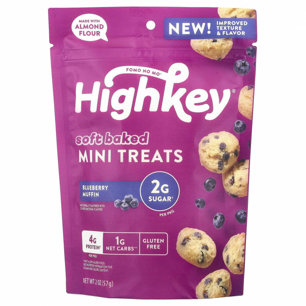 HighKey, мягкие запеченные мини-печенья, со вкусом голубики, 57 г (2 унции)