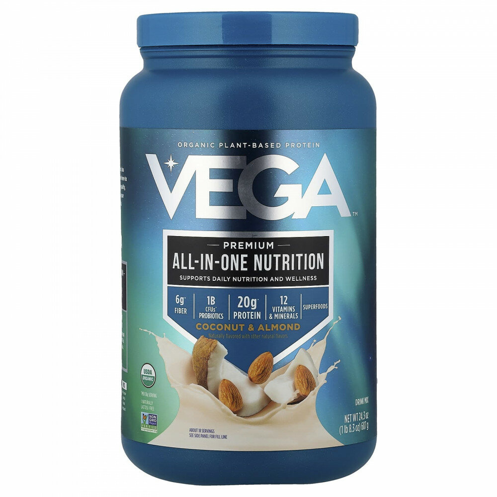 Vega, премиальный комплекс All-In-One Nutrition, кокос и миндаль, 687 г (1 фунт, 8,3 унции)
