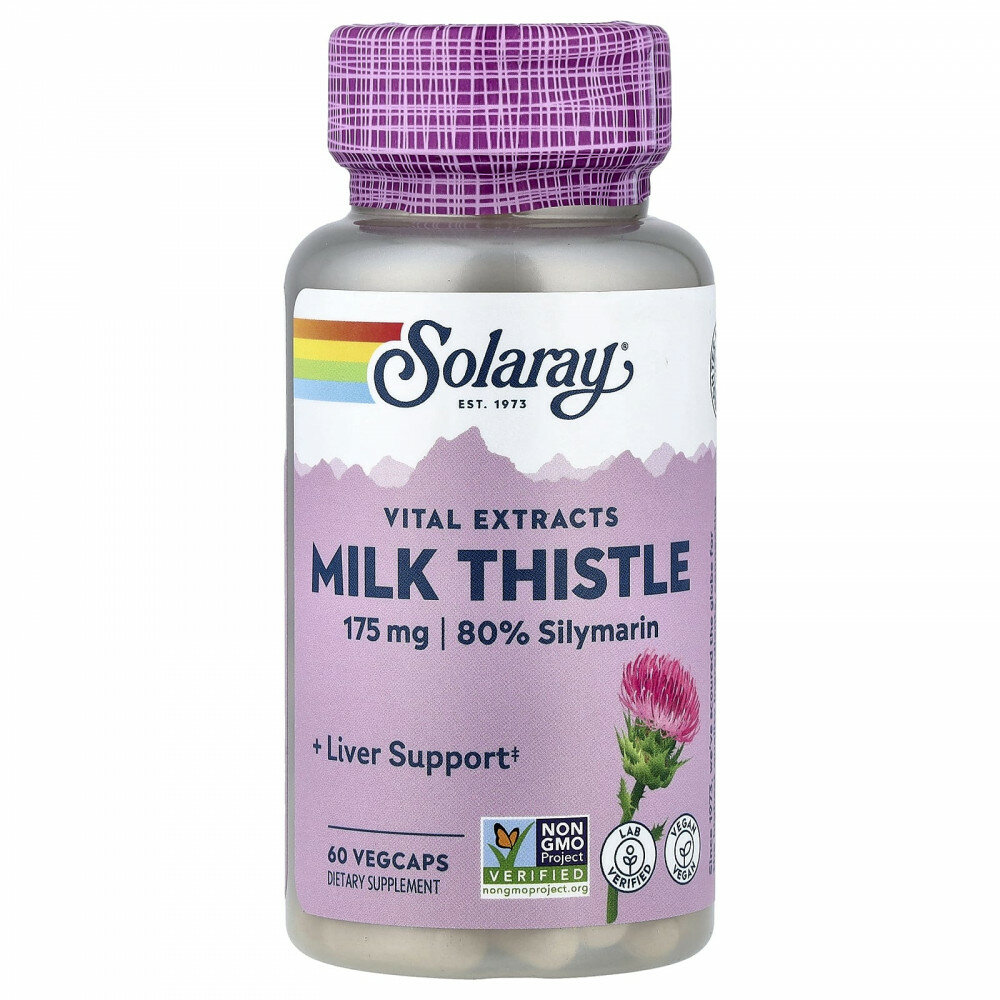 Solaray, Vital Extracts, расторопша, 60 растительных капсул