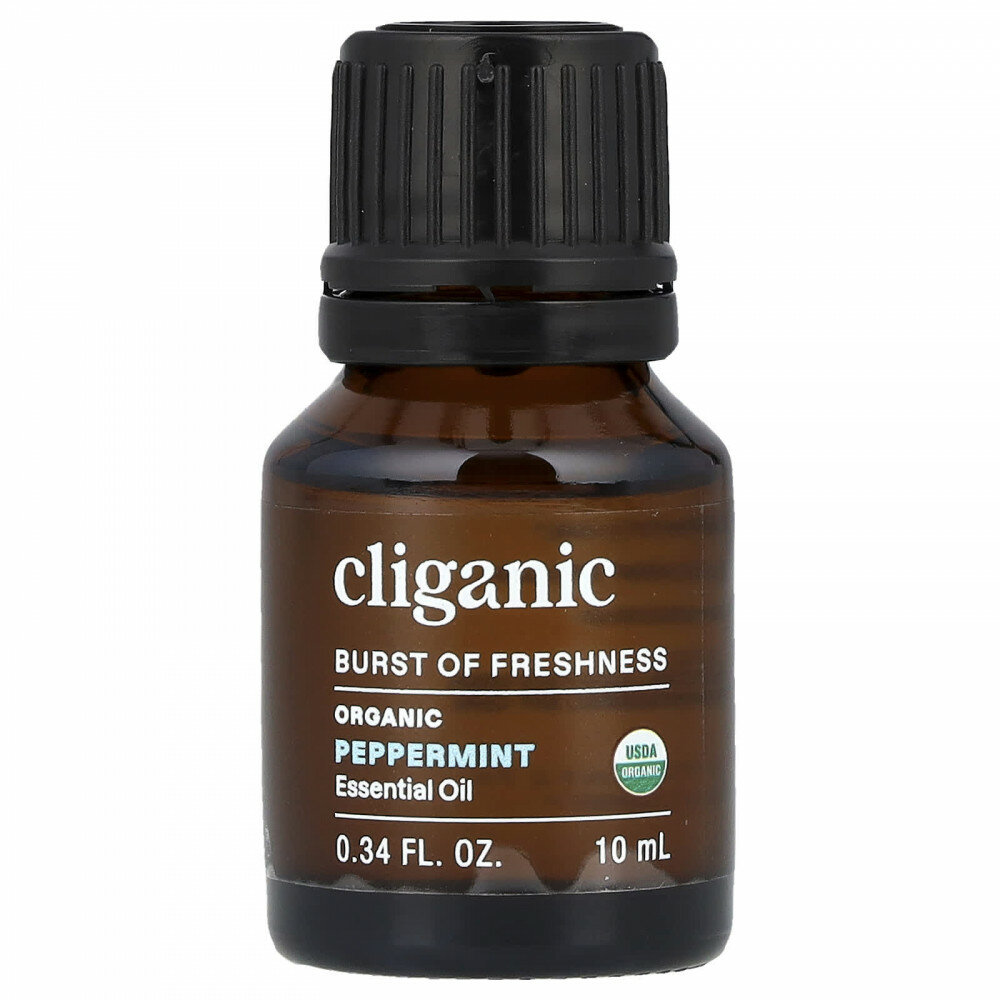 Cliganic, Органическое эфирное масло, перечная мята, 10 мл (0,34 жидк. Унции)