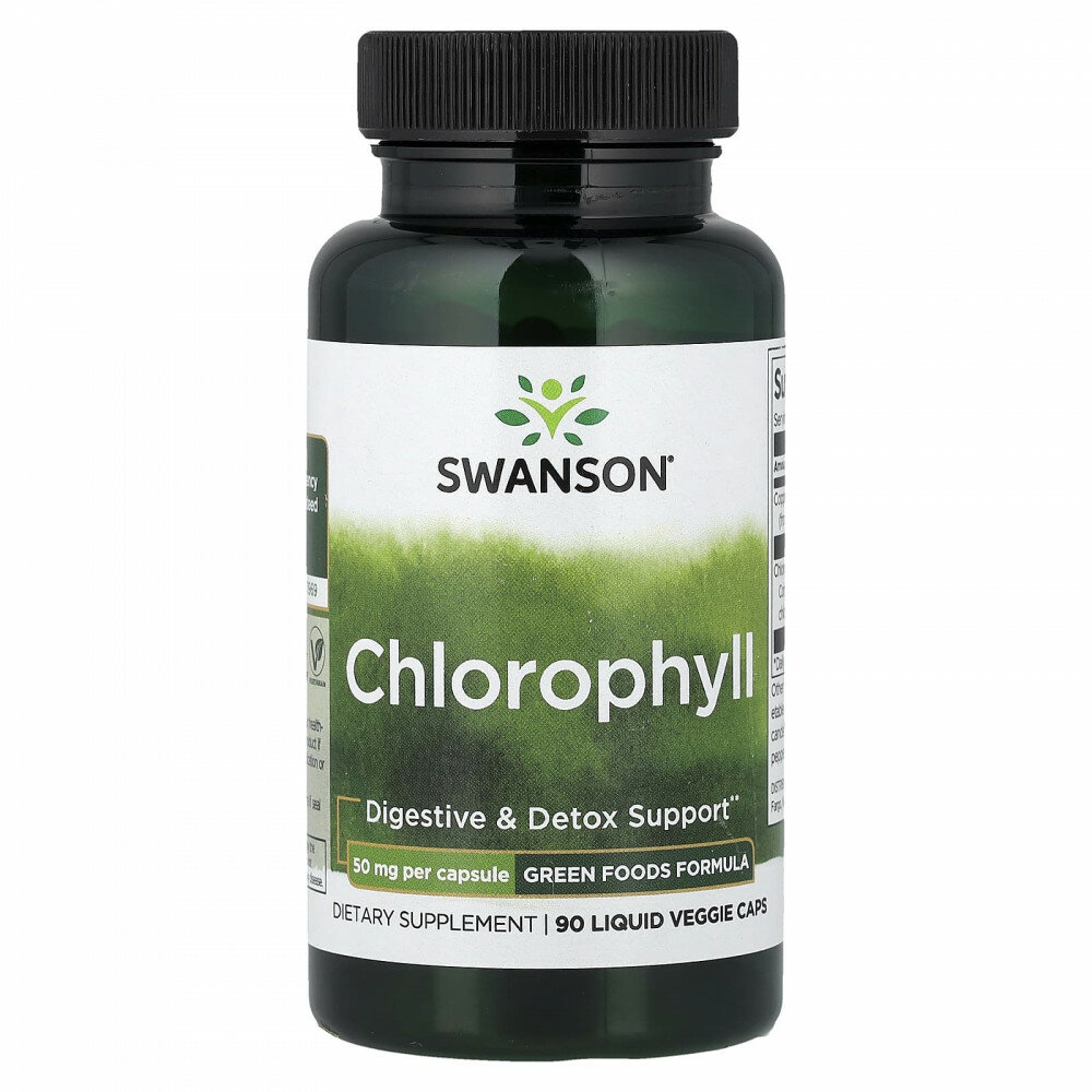 Swanson, хлорофилл, 90 растительных капсул с жидкостью