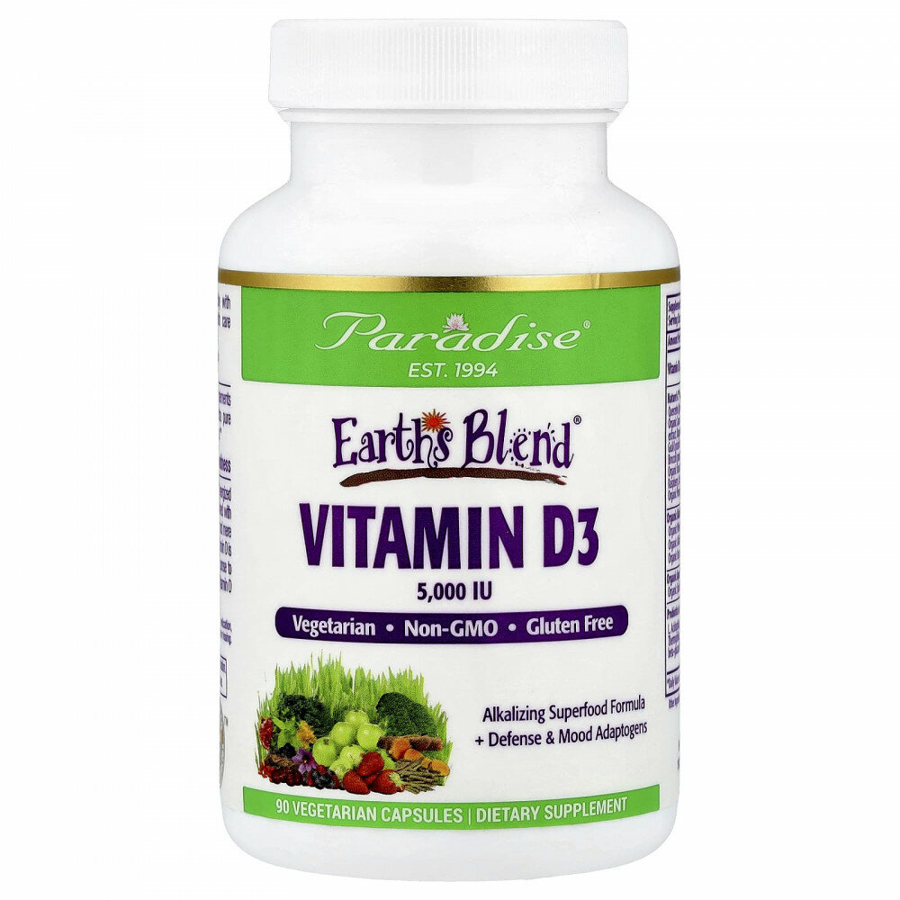 Paradise Herbs, Earth's Blend®, витамин D3, 90 вегетарианских капсул