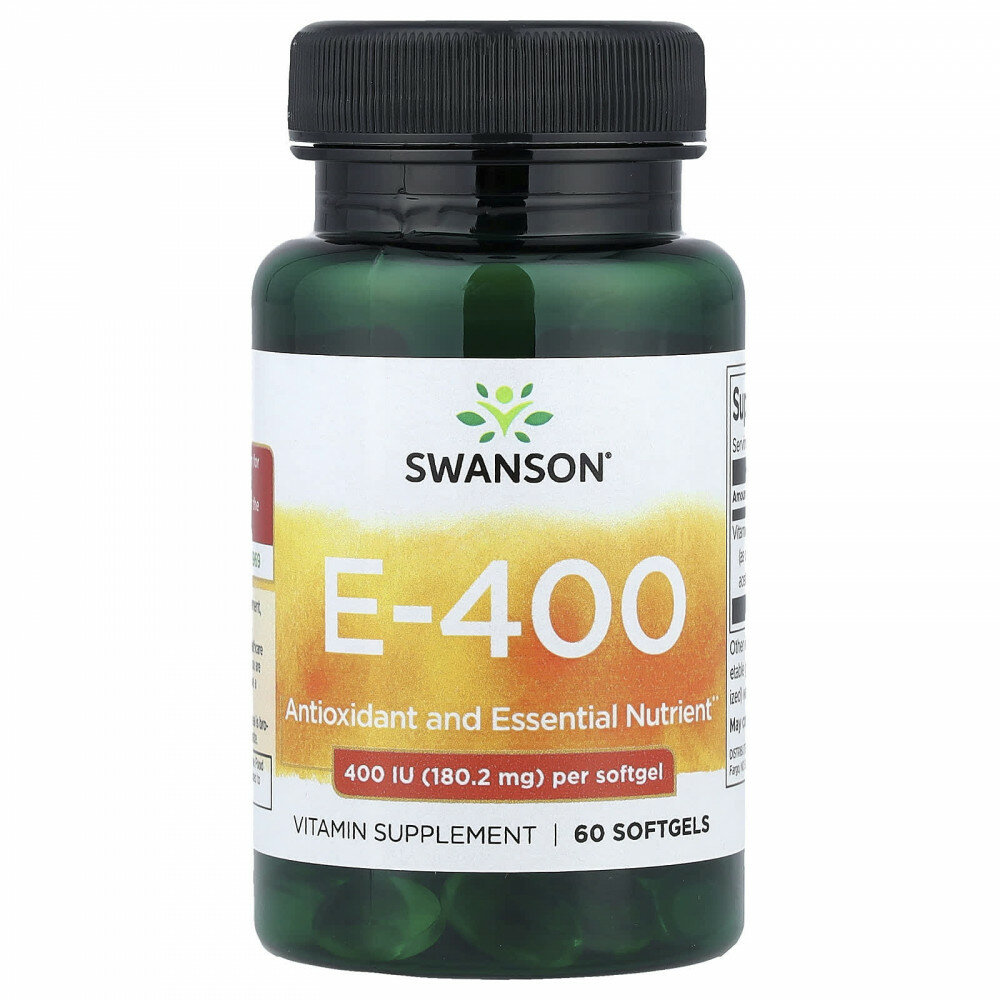 Swanson Vitamins, E-400, витамин E, 180,2 мг (400 МЕ), 60 капсул