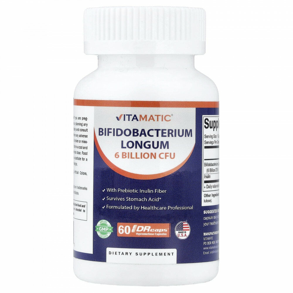 Vitamatic, бифидобактерии лонгум (Bifidobacterium Longum), 60 DRcaps®