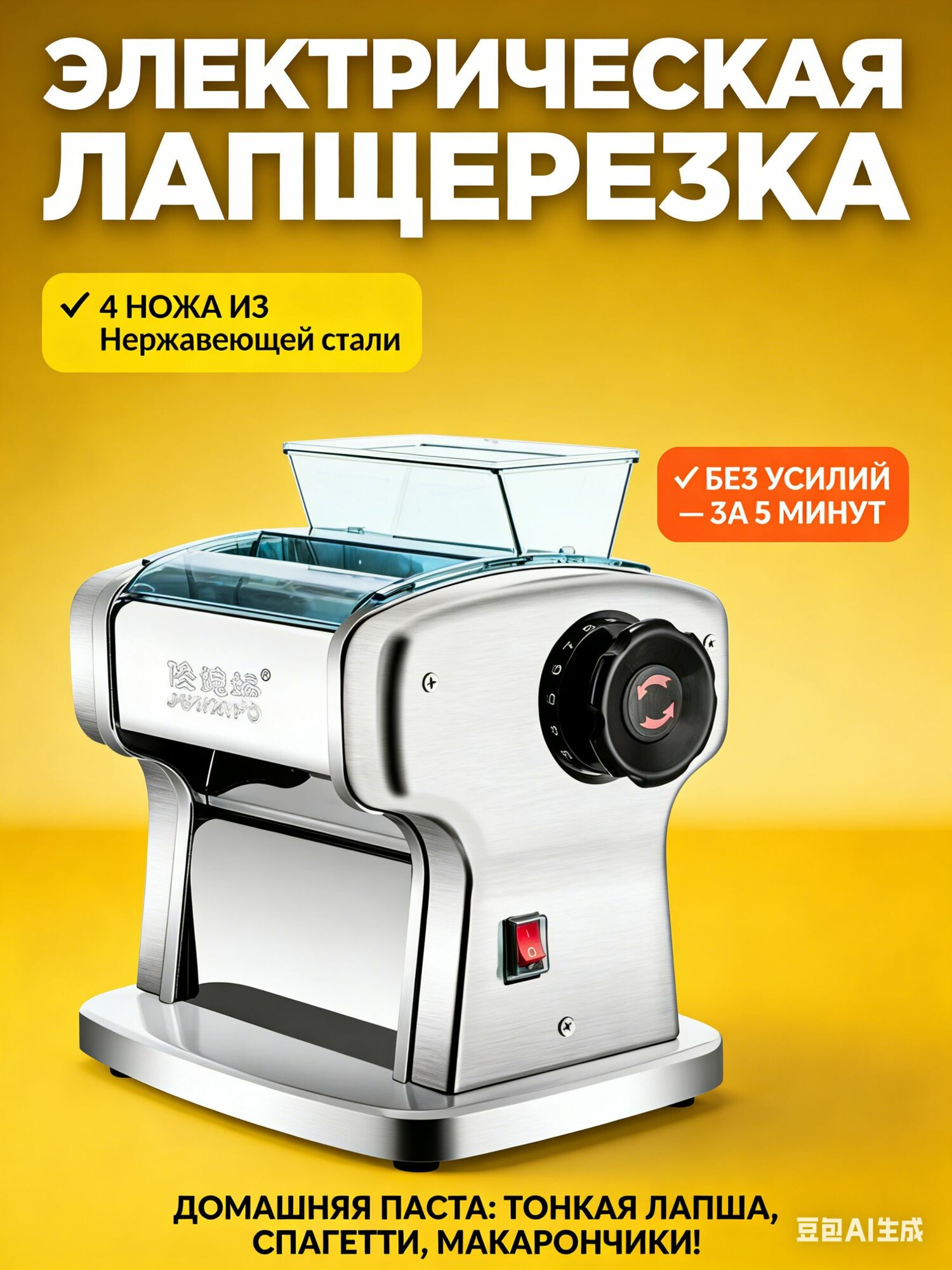 Электрическая лапшерезка с 4 ножами из нержавеющей стали
