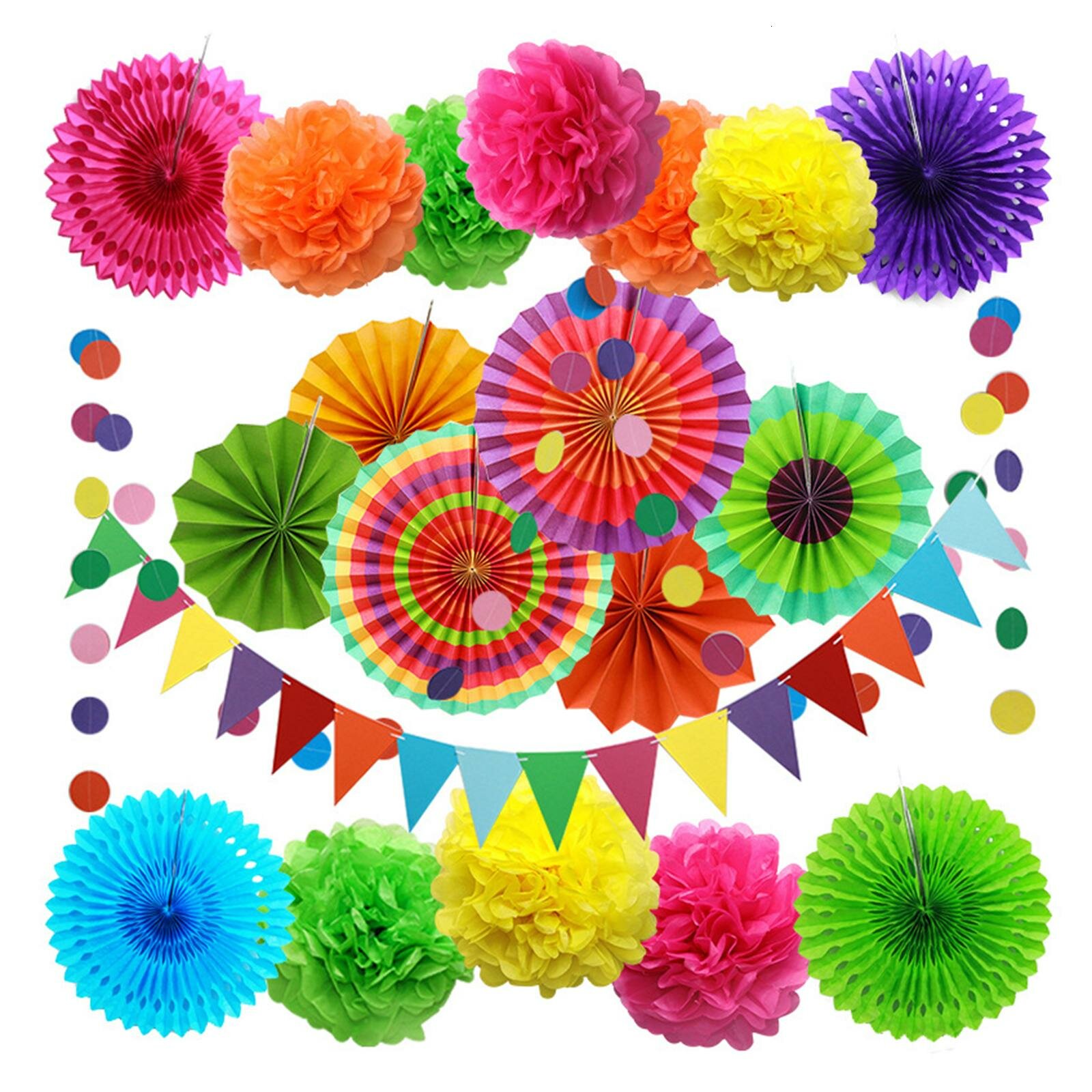 Круглые бумажные вееры-соты для украшения, Красочный