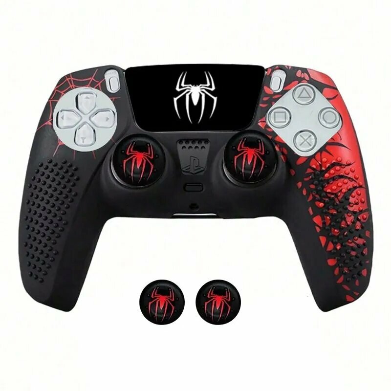 Нескользящий силиконовый чехол для контроллера PS5 с колпачками для джойстиков x 2 и наклейкой x 1-Гранулированная крышка ручки + 2 вогнутых колпачка