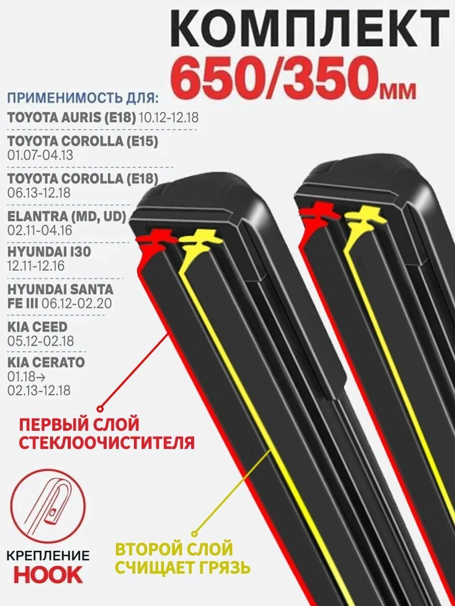 Щетка стеклоочистителя Бескаркасная, арт. 2 штуки,650 350мм Kрепление Bayonet arm. Комплект гибридных щеток стеклоочистителя дворники LADA XRAY; Лада Икс Рей; Рено Каптюр; Рено Клио 4, 65 см + 35 см