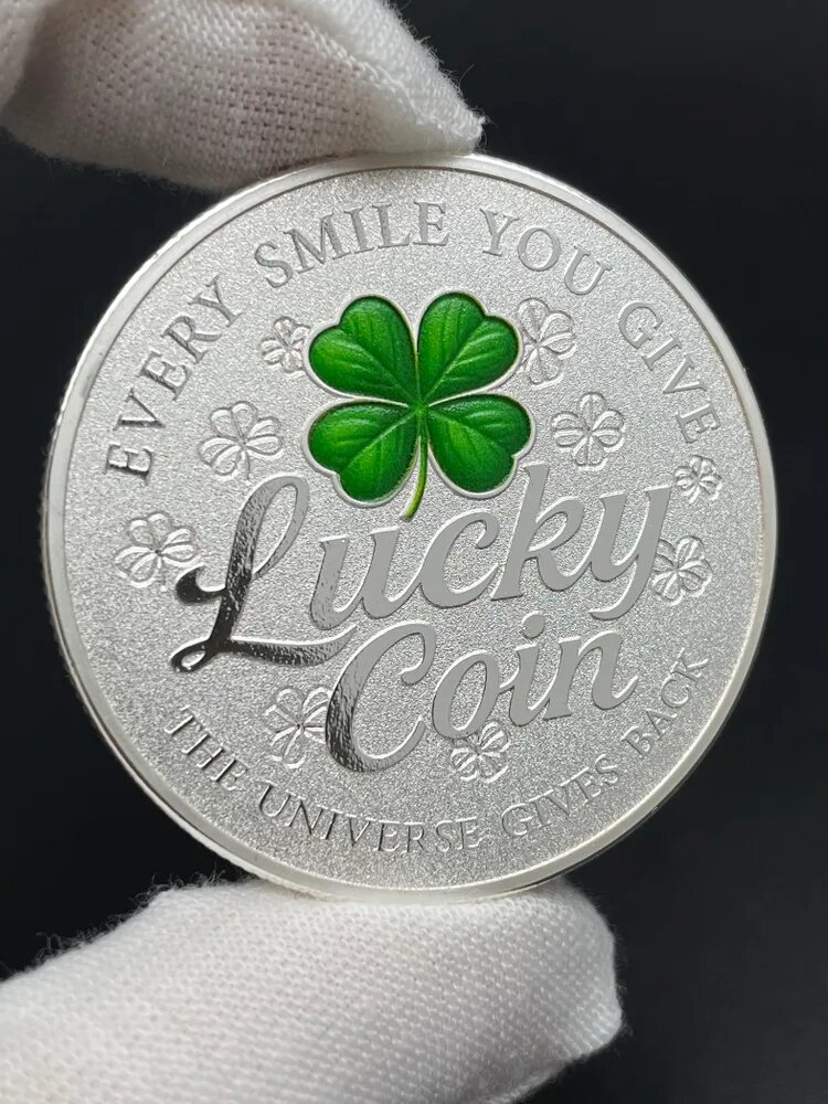 Четырехлистная счастливая монета, талисман на удачу, кошельковый оберег