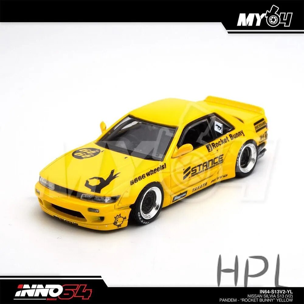 Машинка INNO64 1/64 Nissan Silvia S13 Rocket Bunny V2-Stance Yellow