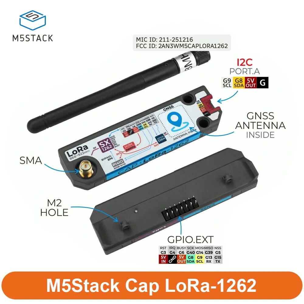 Модуль M5Stack Cap LoRa-1262 SX1262 868-923 МГц с поддержкой LoRa и GNSS GPS для Cardputer-Adv — фото 1