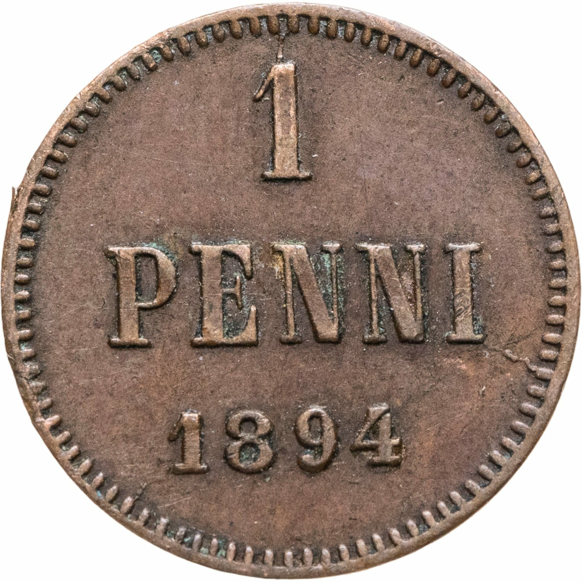 1 пенни 1894, монета для Финляндии, Медь, в сохранности XF