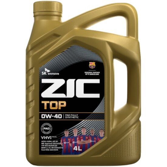 Моторное масло Zic TOP 0W-40 синтетическое 4 л