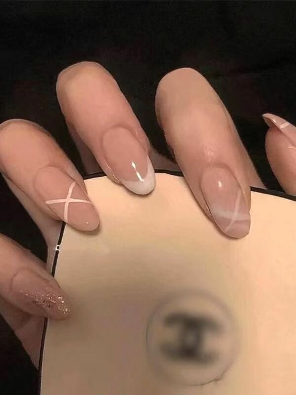 Накладные ногти френч с дизайном, 24 шт набор для маникюра WG