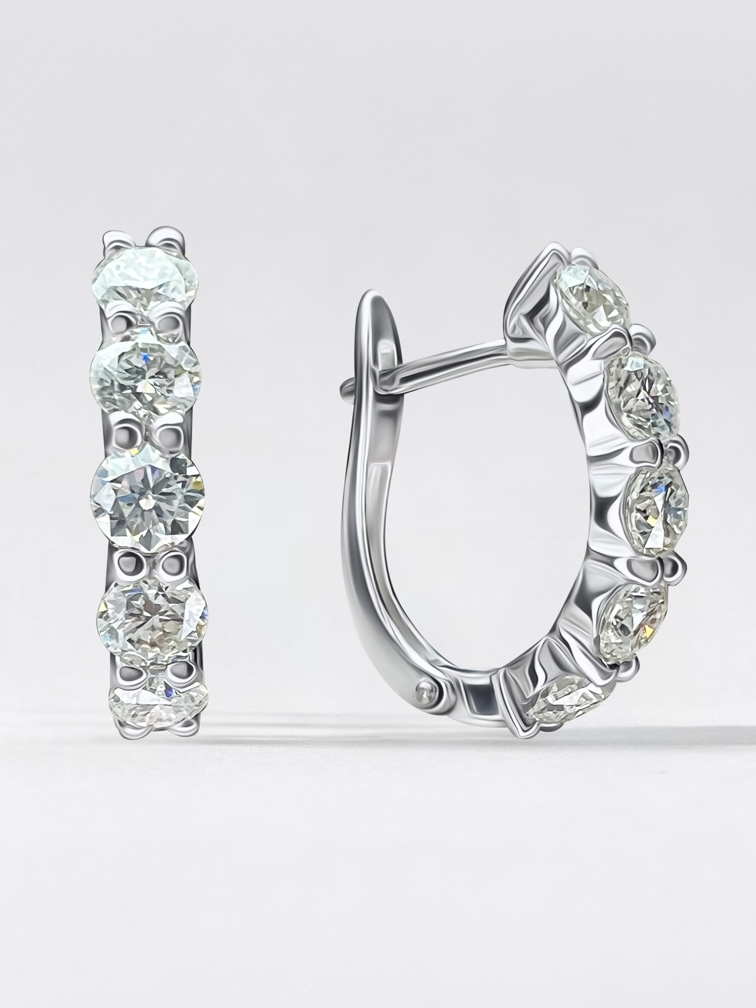 Серьги конго, серебро, 925 проба, родирование, муассанит