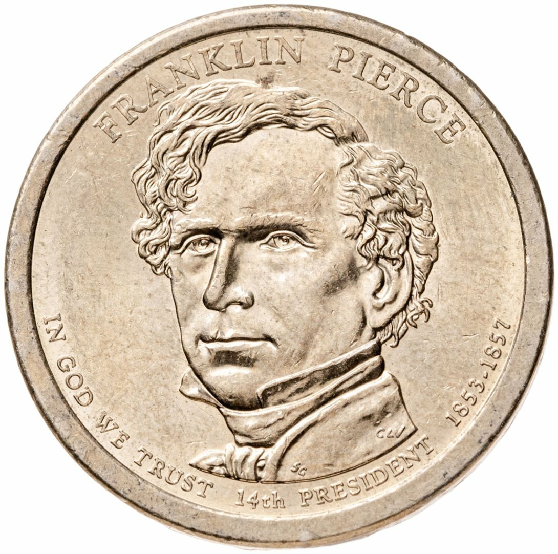 США 1 доллар dollar 2010 D Президент США - Франклин Пирс 1853-1857 знак монетного двора: "D" - Денвер, Медь, в сохранности UNC