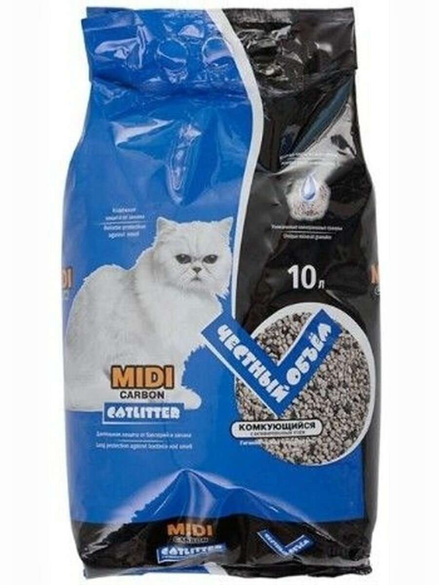 Наполнитель комкующийся 10л Catlitter Midi Carbon с углем