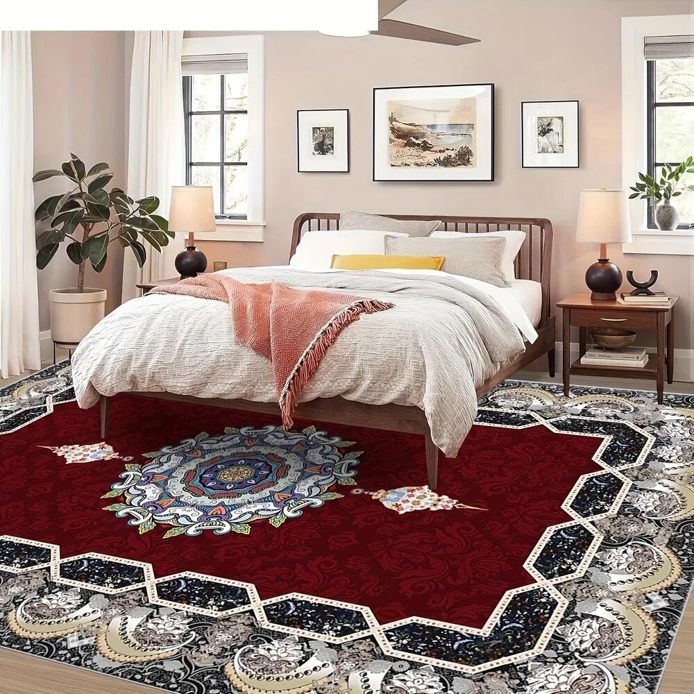Ковер красный 200x150 см, классический, из бархата для гостиной — фото 1
