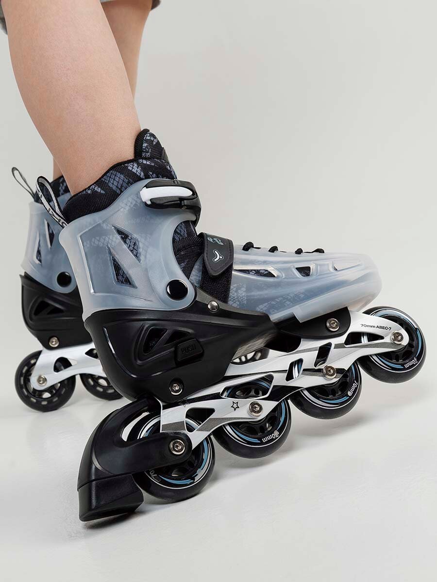 Роликовые коньки YOKI FATE, раздвижные, 4 колеса, ABEC 7, жесткость 82A, белые/персиковый