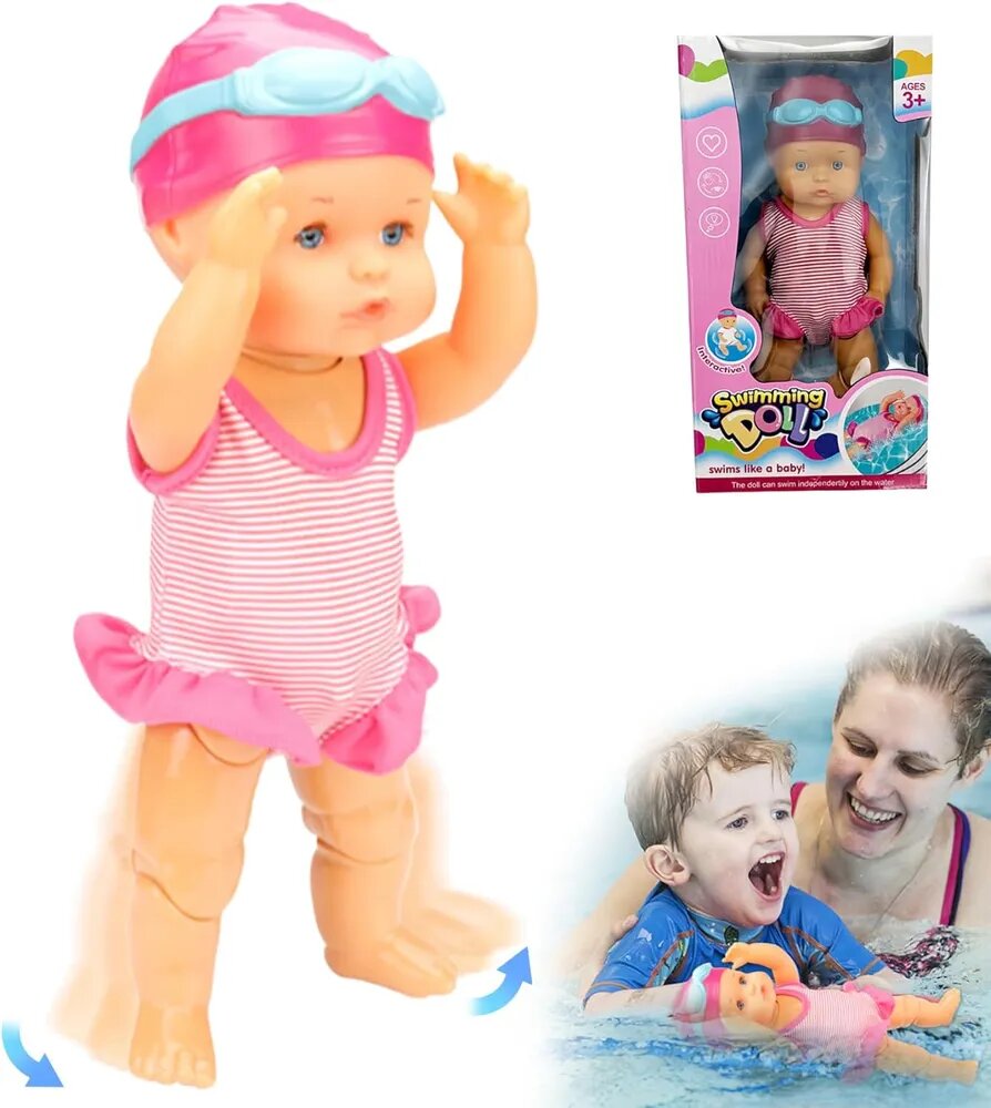 Обучающая Плавающая Кукла для Детей (35 см) с Мотором - Учимся Плавать в Ванне и Бассейне!