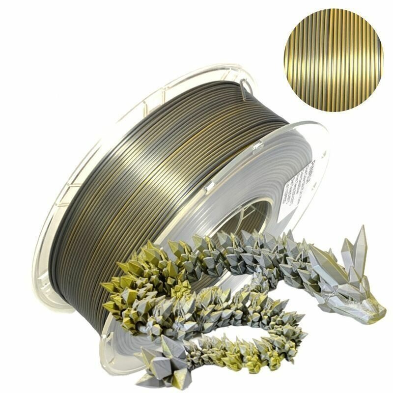 PLA пластик (Filament Пруток) Silk глянцевый для 1,75 мм двойная/Трехцветная/ Разноцветная нить Silk Золотисто-розовый 1кг