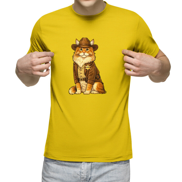 Мужская футболка «Шериф мейн-кун в шляпе» (желтый, S)