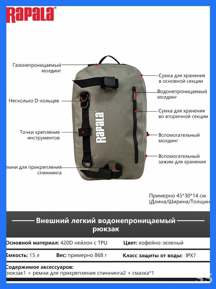 Водонепроницаемый бестселлер RAPALA, 15 литров для рыбалки