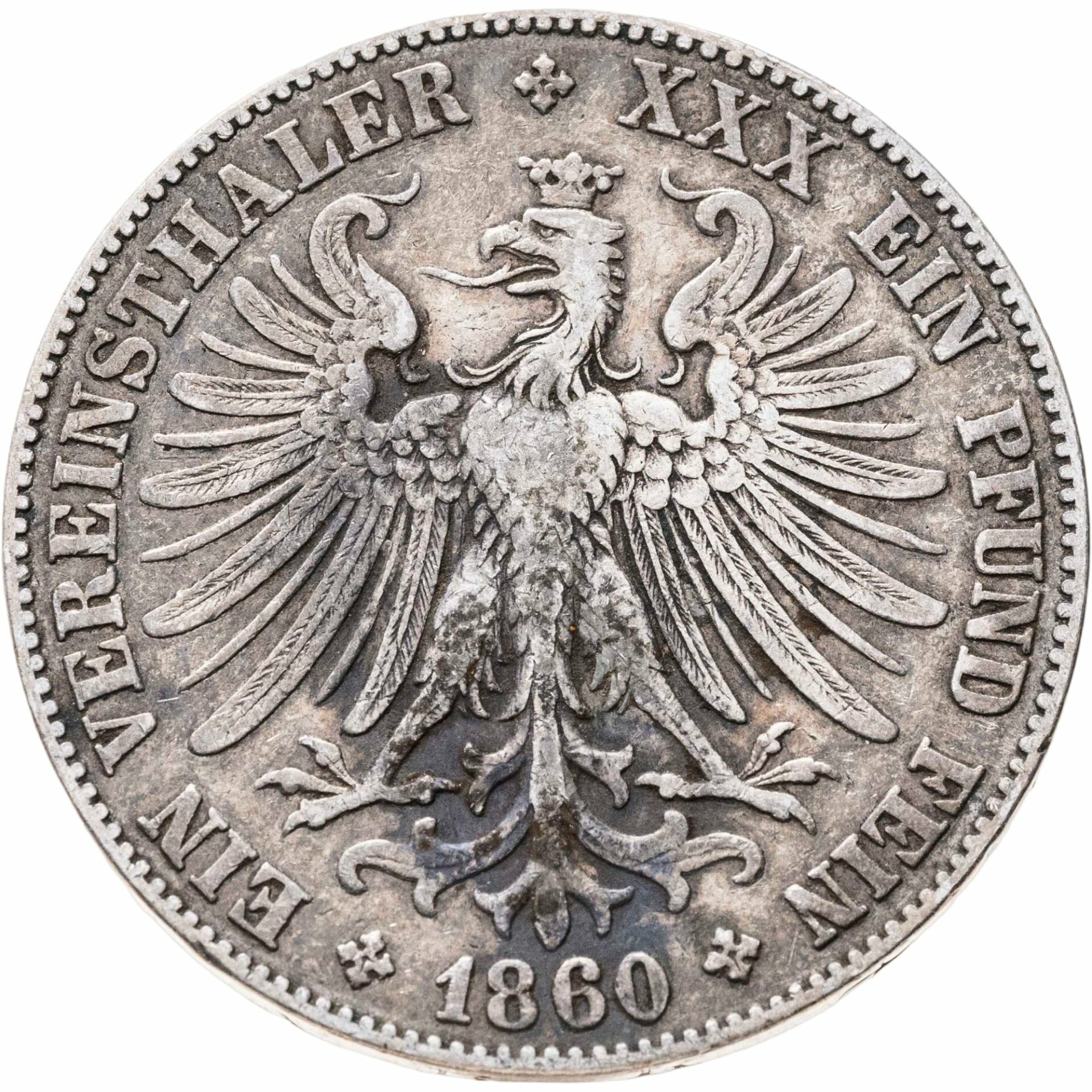 Франкфурт 1 талер 1860, Серебро 900, в сохранности VF-XF