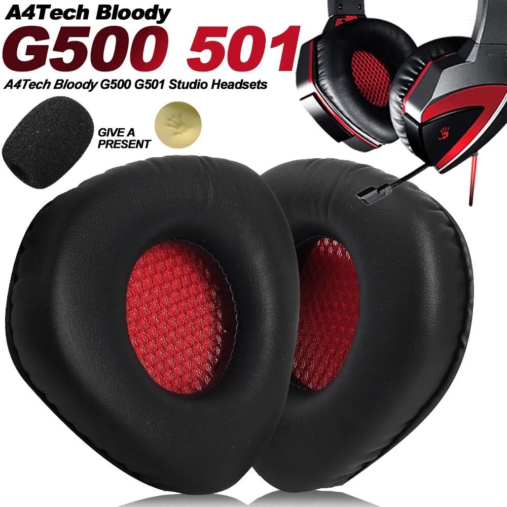 Амбушюры для наушников A4Tech Bloody G500 G501, Сменные, Искусственная кожа, Черный/красный
