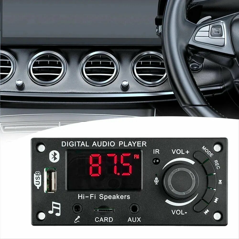 Усилитель 2x50 Вт, плата декодера MP3 Bluetooth 5.0 для самостоятельной сборки автомобильного MP3-плеера (черный)