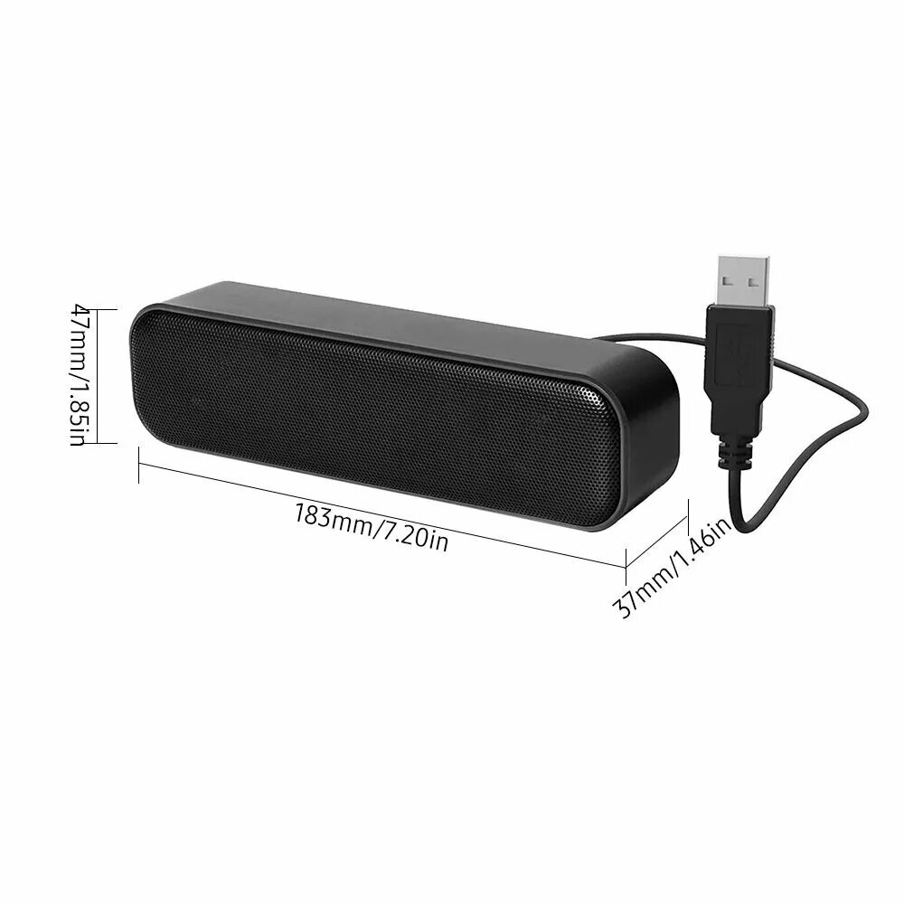 Мини-динамик для компьютера, проводной USB, черный, 183x47x37 мм, 7.2x1.85x1.46 дюймов
